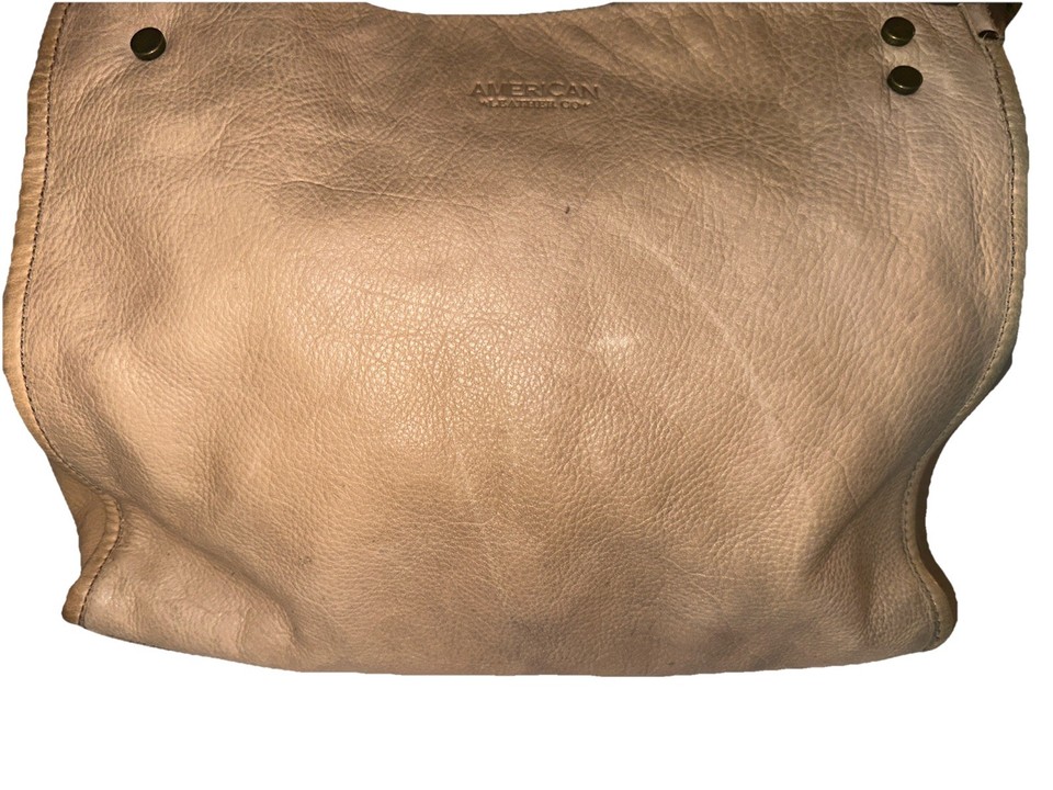 American Leather Co Lenox Triple Entry Natural Tan Satchel Tote Handbag ...