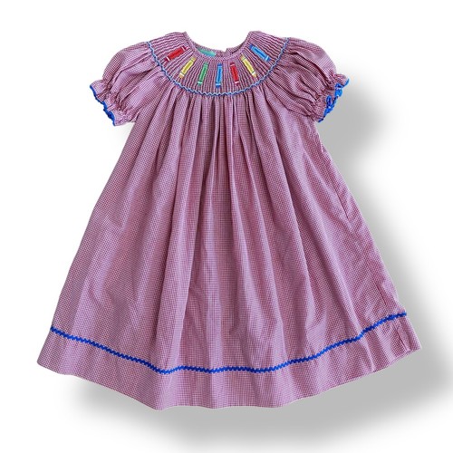 Velani Classics Smocked Gingham Crayon Dress Girls Size 4 Red ...