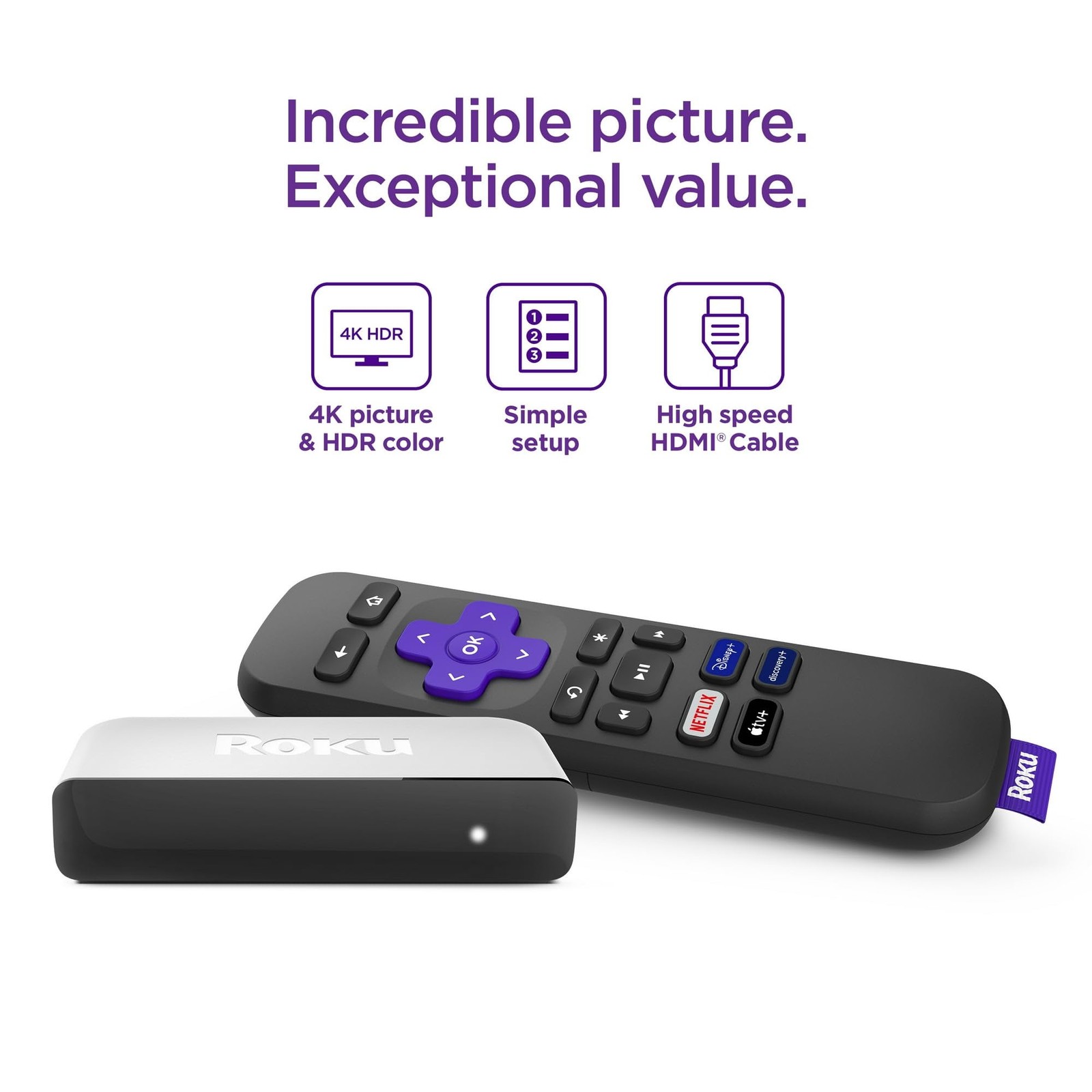 Roku Premiere 4K/HDR Streaming Media Player W/ Remote & HDMI 3920R, OEM ...