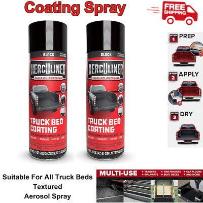 2 Herculiner Black DIY Truck Bed Liner Coating Spray Tough Textured ...