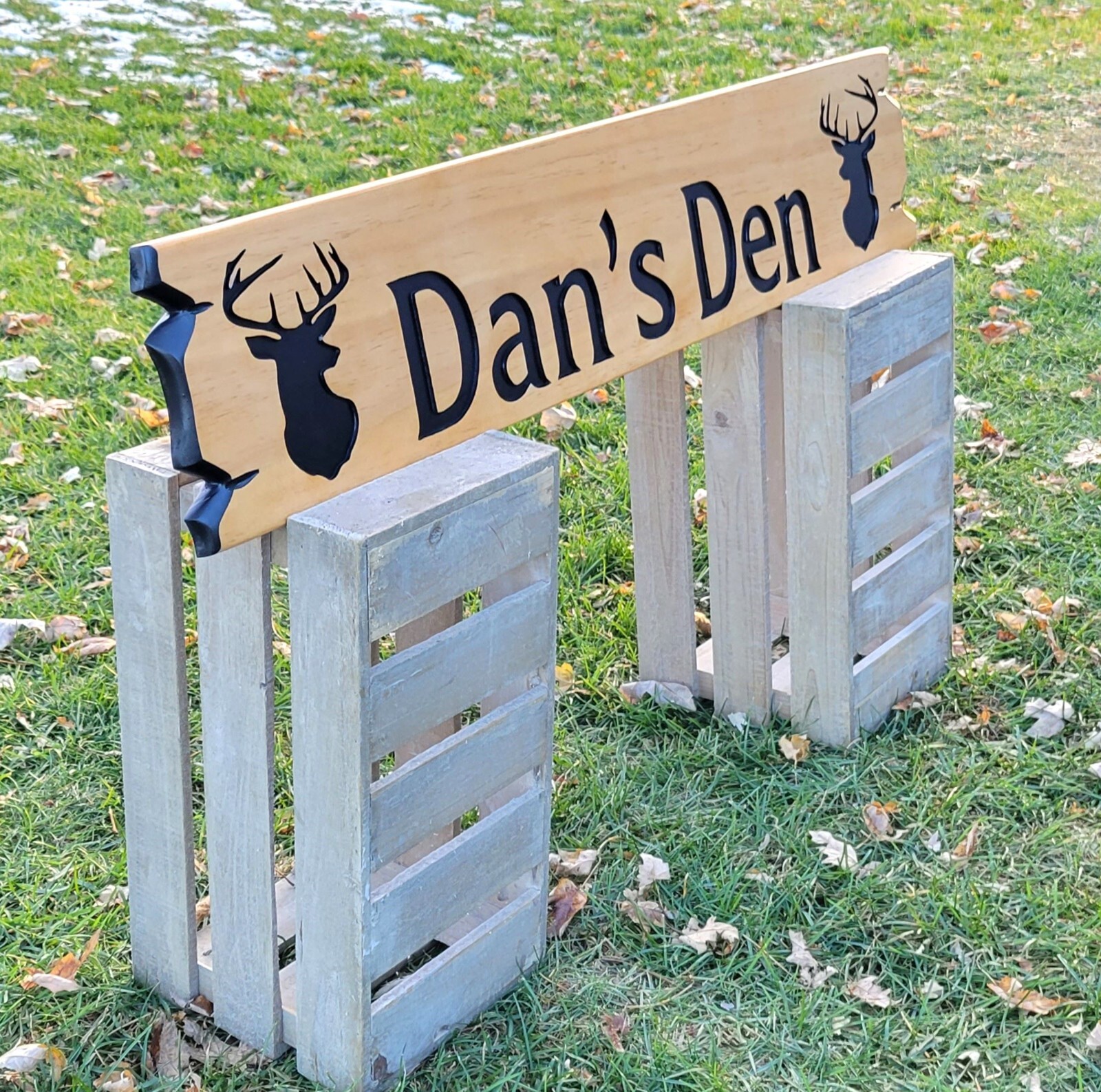 Personalized Rustic Wooden Name Carved Wooden Sign with Deer Den ...