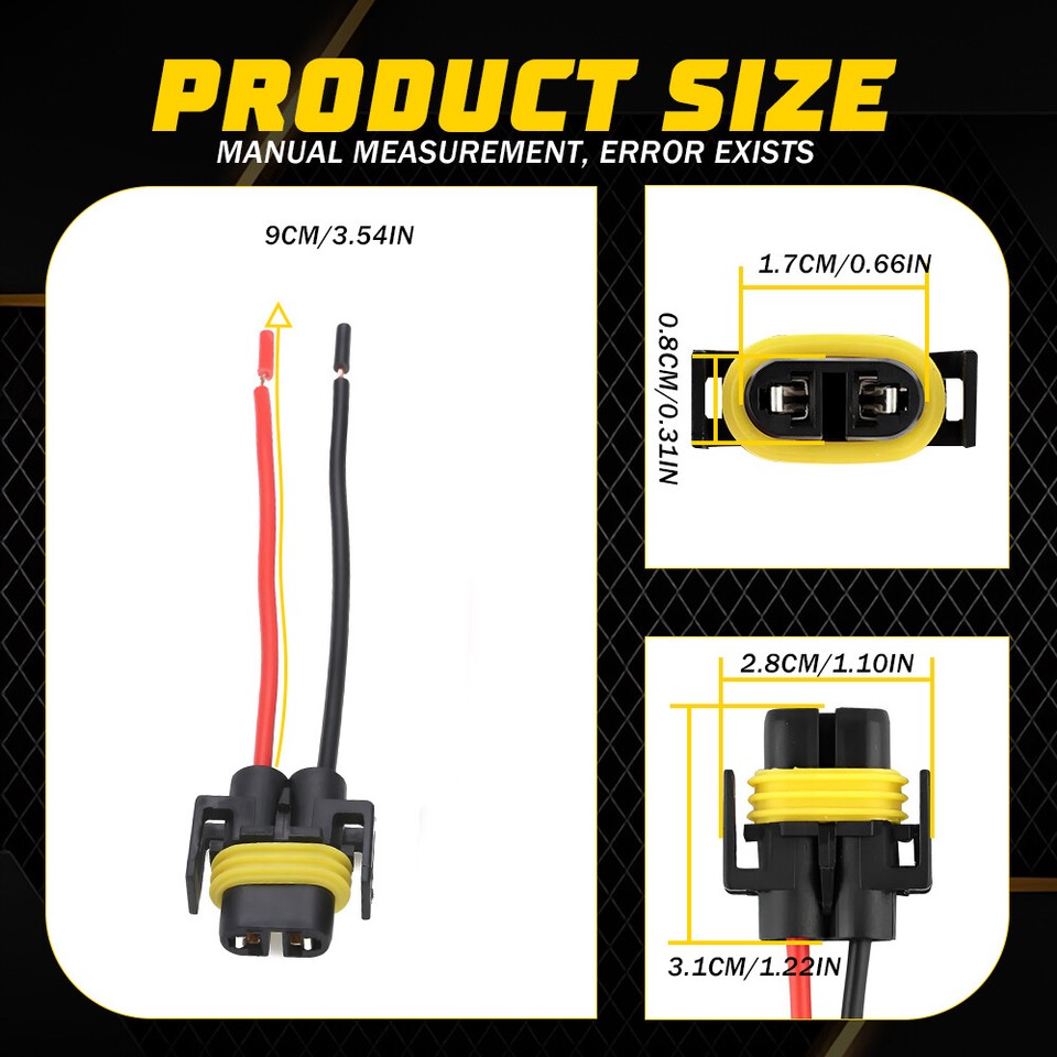 Wire Pigtail Female S H11 Two Harness Head Light Low Beam Bulb Plug ...