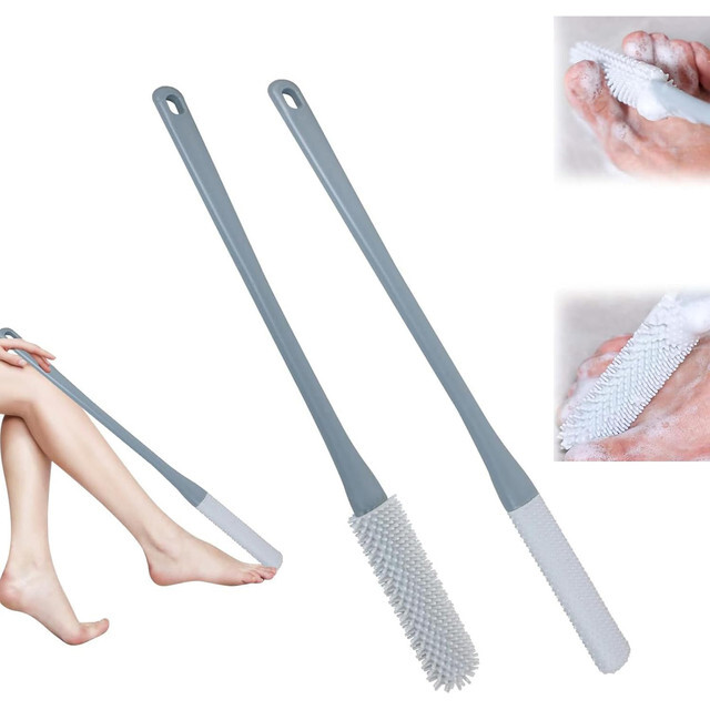 Silicone Foot Cleaning Brush Toe Gap Scrubber with Long Handl for ...