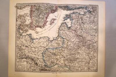1877 ANTIQUE STIELER ATLAS MAP-EASTERN EUROPE-SWEDEN, BALTIC PROVINCES ...