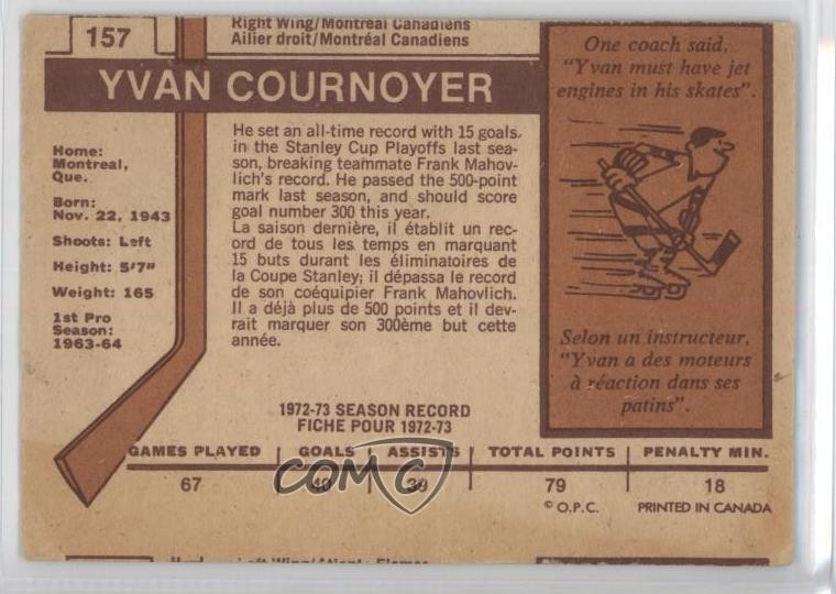 1973-74 O-Pee-Chee Light Back Yvan Cournoyer #157 HOF 0a4 | eBay
