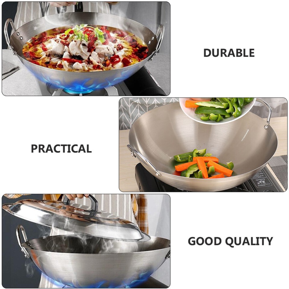 Chinese Stir Fry Pan Stainless Steel Deep Frying Pan Heating Pot For ...