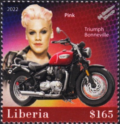 PINK & TRIUMPH BONNEVILLE Motorcycle Motorbike Stamp (2022 Liberia ...