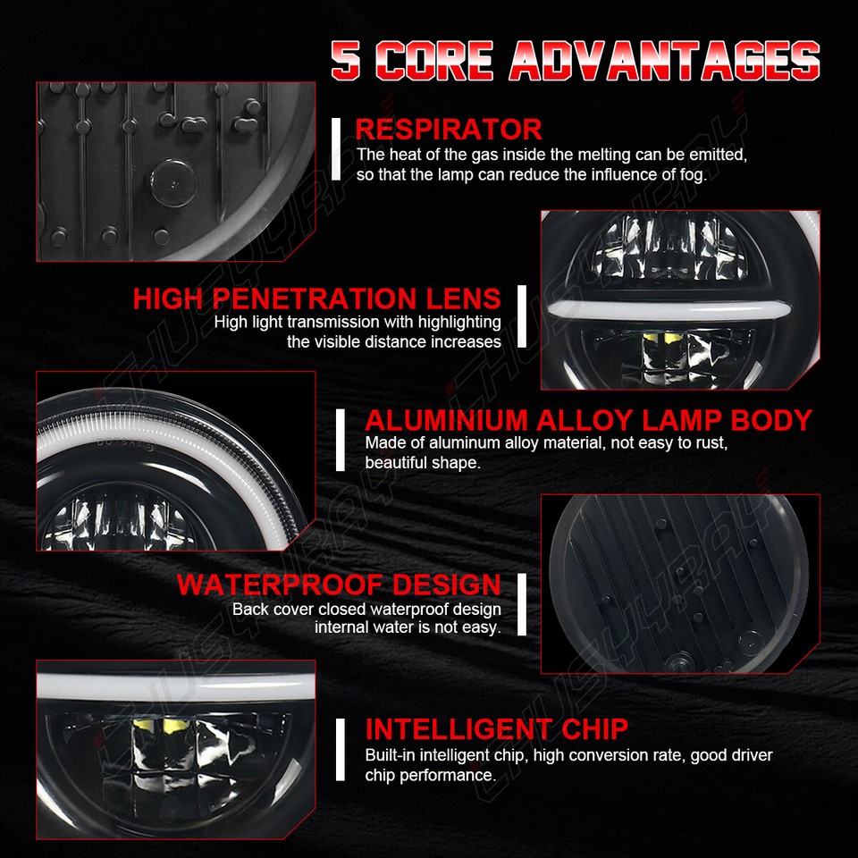 Pair For 1990-1997 Mazda Miata MX5 MX-5 Round LED Halo Headlights DRL ...