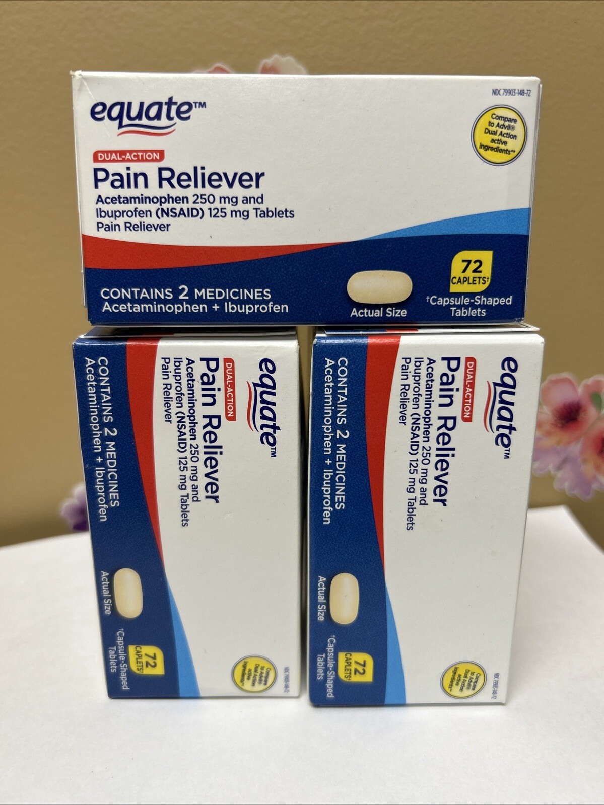 x3 EQUATE DUAL ACTION PAIN RELIEVER COMPARE VS ADVIL DUAL 72 CAPLETS | eBay