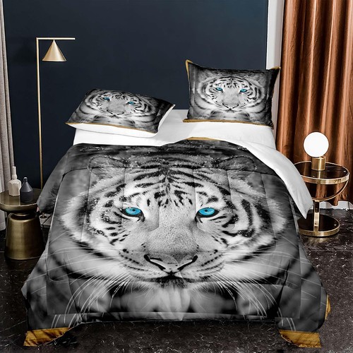 Microfiber Comforter Tiger Prints Bed Set Fluffy Soft Doona/Duvet/Quilt ...