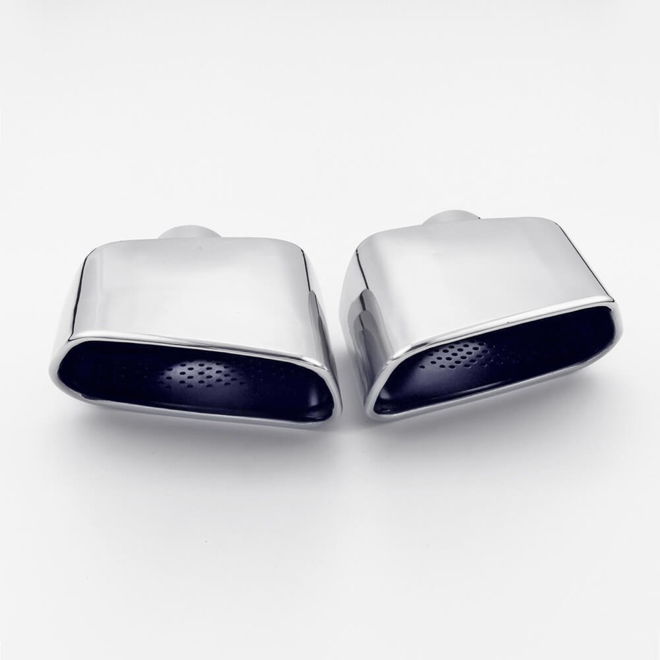 Pair Stainless Steel Resonated Exhaust Tips Trapezoid Slant Outlet 2.25 ...