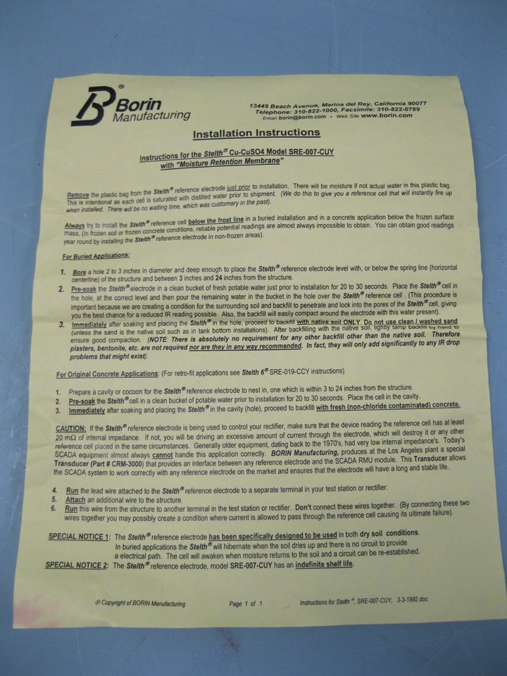 Borin Stelth Reference Electrodes SRE-007-CUY Electrode NEW C6 | eBay