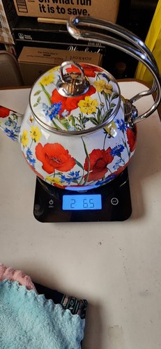 Crofton Red Poppy Enamel Metal Tea Kettle 2.3 Qt Hook Handle Lid ...