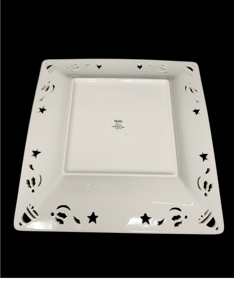 Spode Christmas Tree Square Pierced Tray 10.5" Made In England Holiday ...