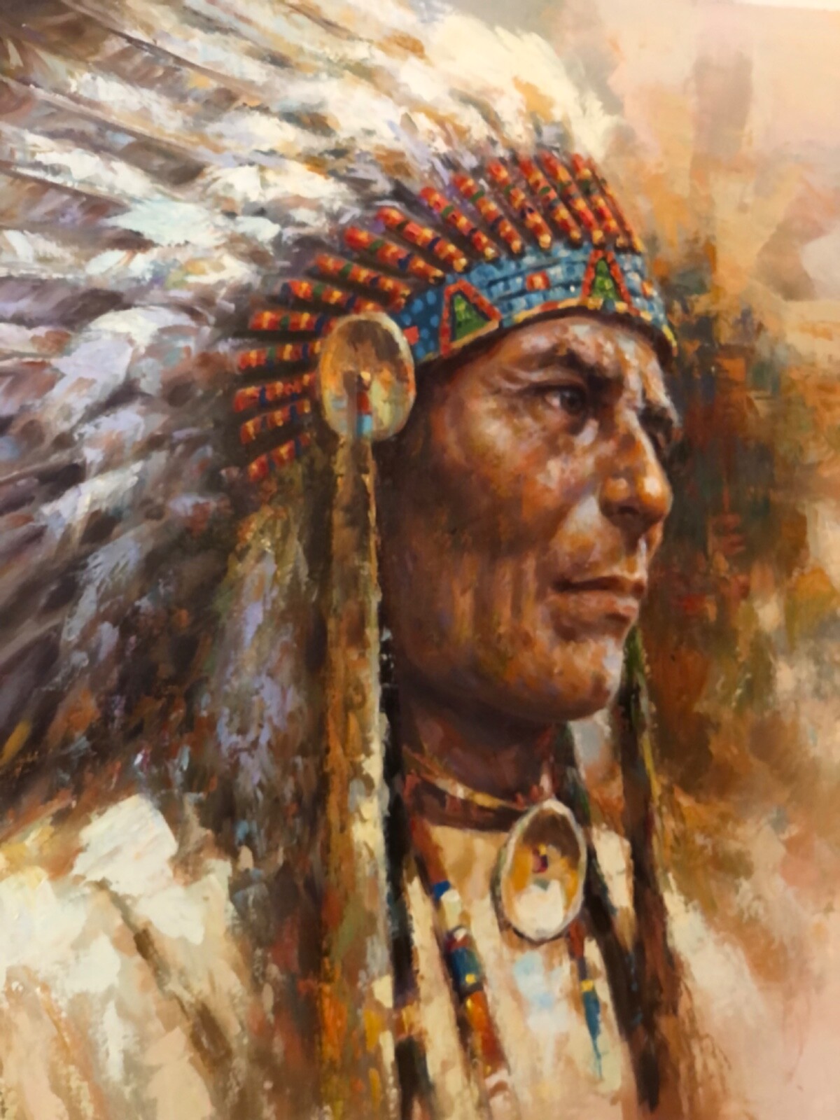 Native American Indian Chief Portrait Oil Painting Hand Painted Signed ...