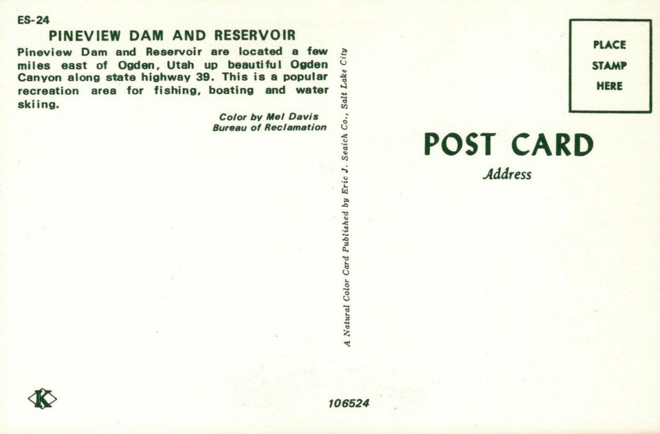Pineview Dam And Reservoir East Or Oregon Utah Vintage Chrome Post Card ...