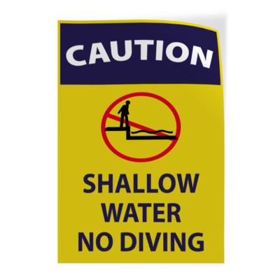 Vertical Vinyl Stickers Caution Shallow Water No Diving Activity Sign ...