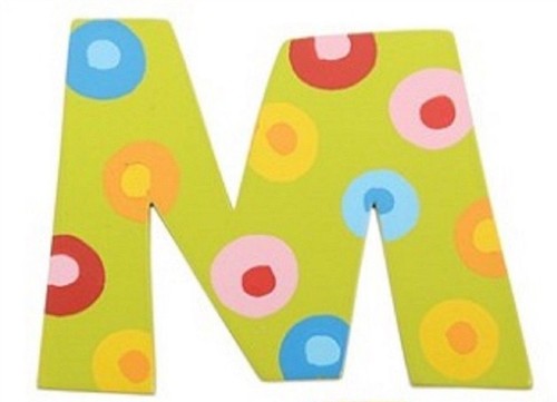Door Sign Letter M Label Cute Kids Room Wooden Green Spotty Mandy ...
