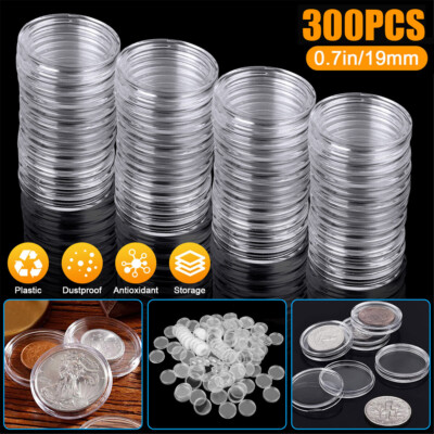 300PCS 19mm Round Coin Case Capsules Clear Plastic container Holder ...
