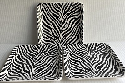 Zebra Pier 1 Square Small Plates Black White | eBay