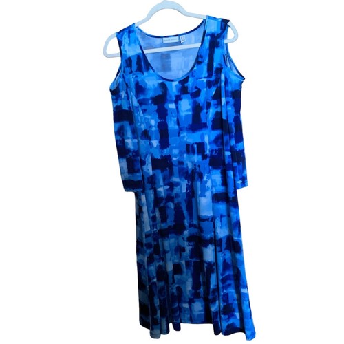 Susan Graver Midi Dress Womens Large Blue Watercolor Stretch Cold ...