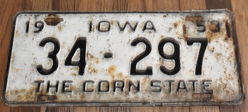 Vintage 1953 Iowa Corn State Floyd County License Plate Tag 34 297 | eBay