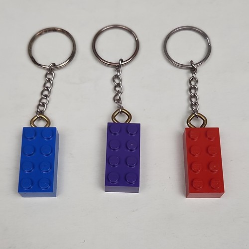Set of 3 Building Block Key Ring Keychains Blue Purple Red Plastic ...