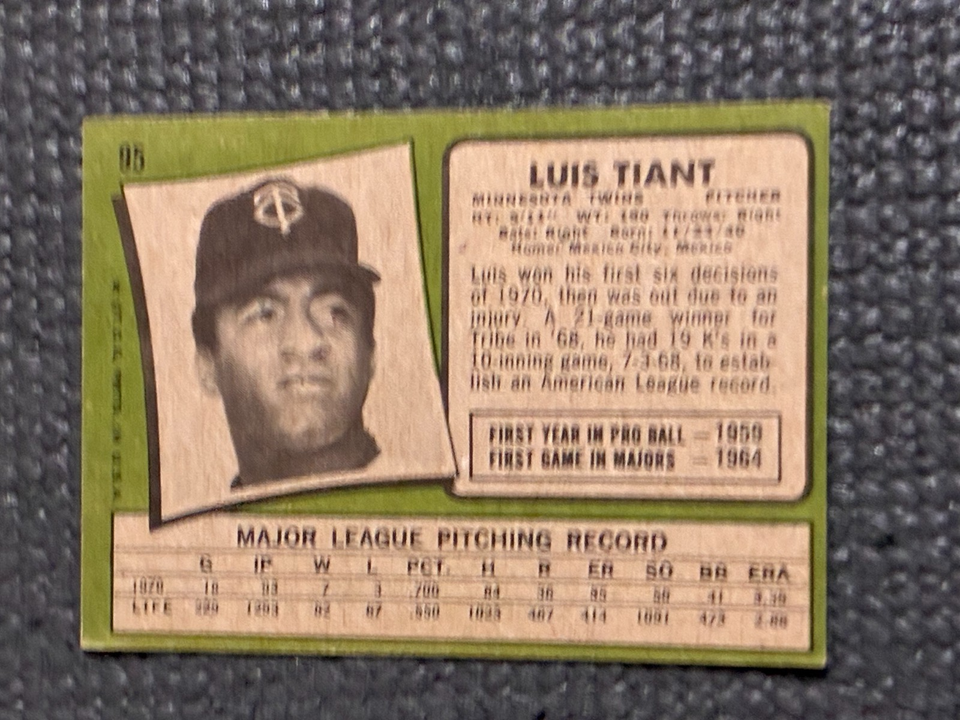 1971 Topps Luis Tiant #95 - VG - No Creases - Soft Corners | eBay