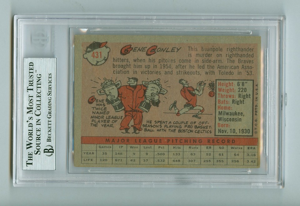Gene Conley Autographed 1958 Topps Card #431 Mil Braves Beckett ...