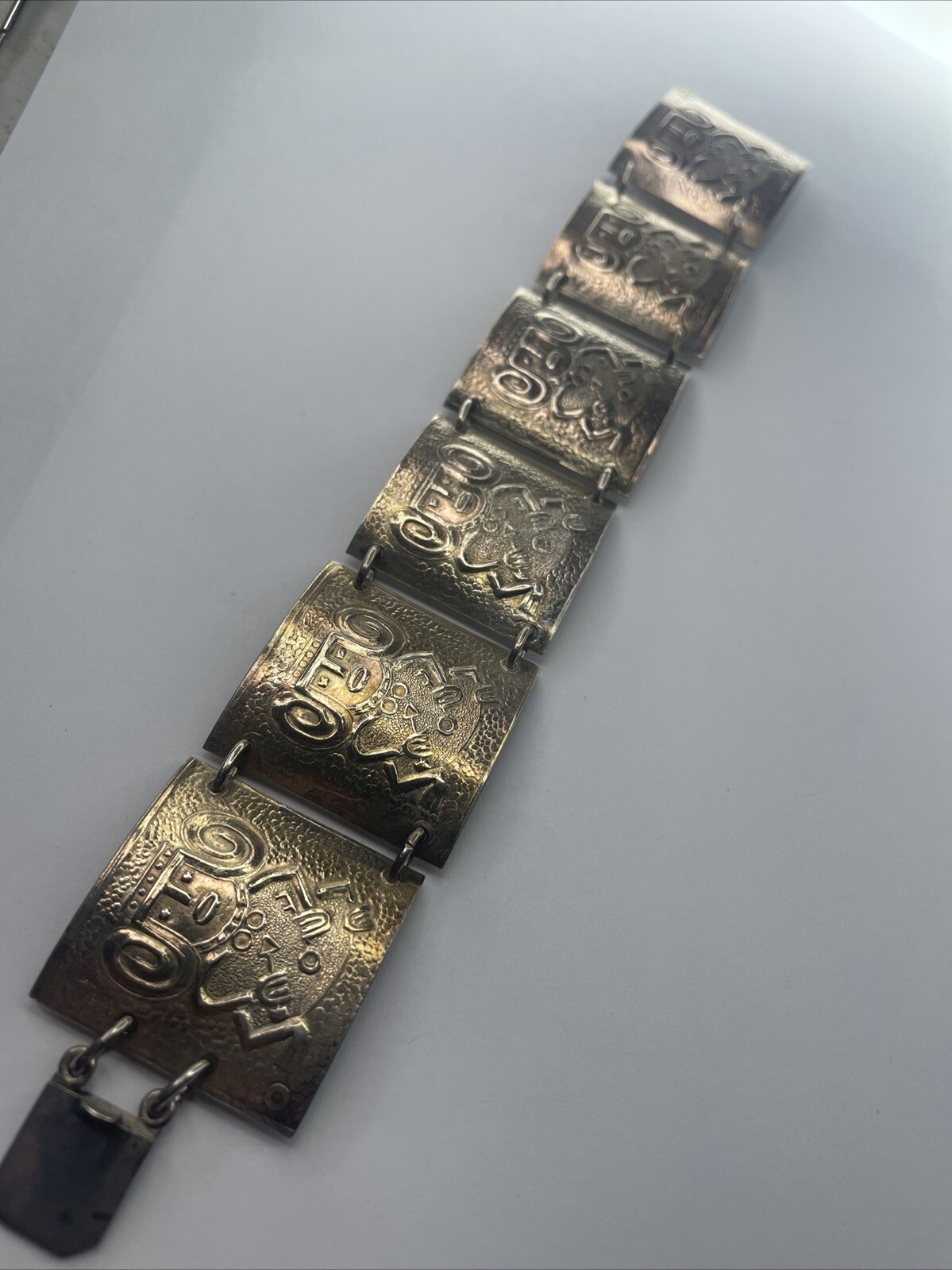 Peruvian 900 Silver Large Panel Bracelet 7.5” Over 1”… - Gem