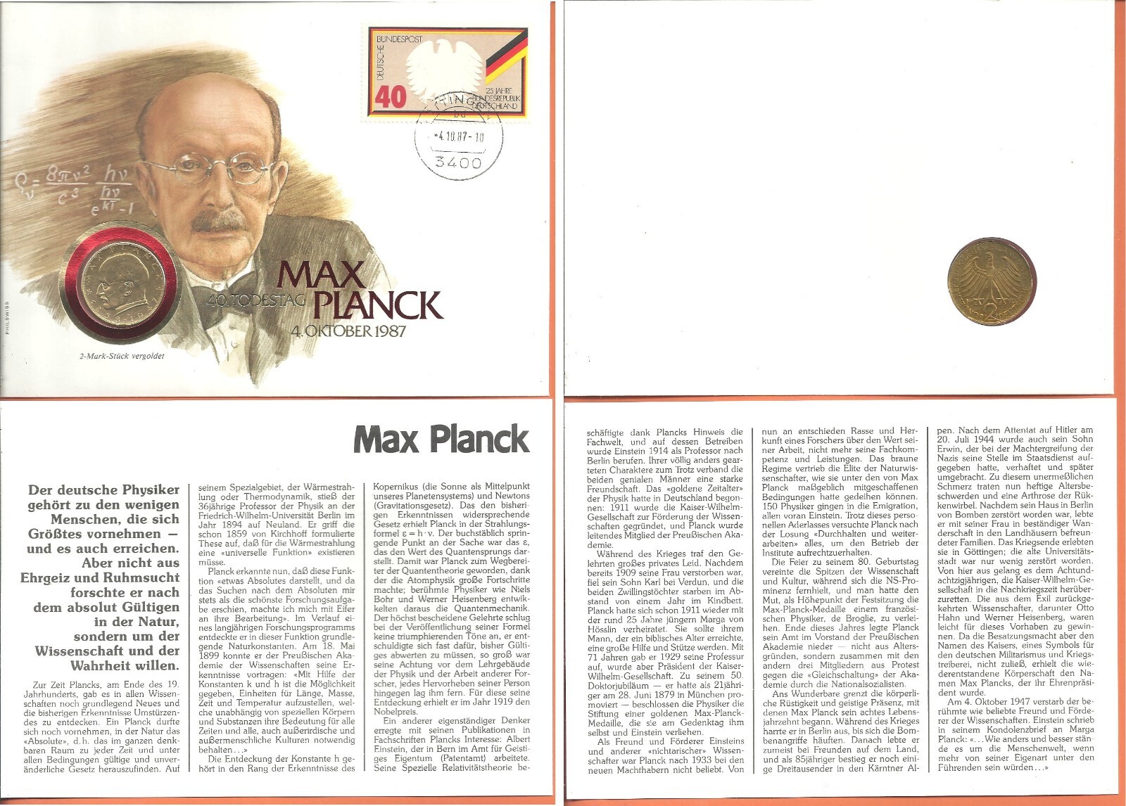 Max Planck Commemorate Cover Coin and Stamp 1987 | eBay