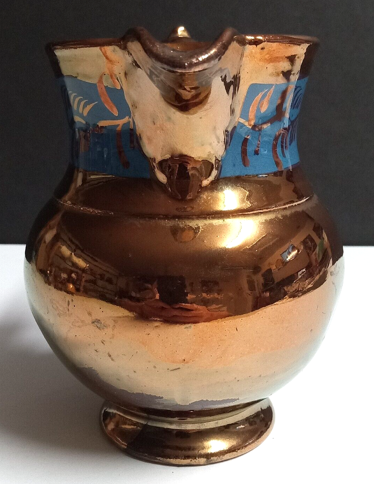 English Staffordshire Copper Luster Banded Floral Antique Pitcher Jug ...