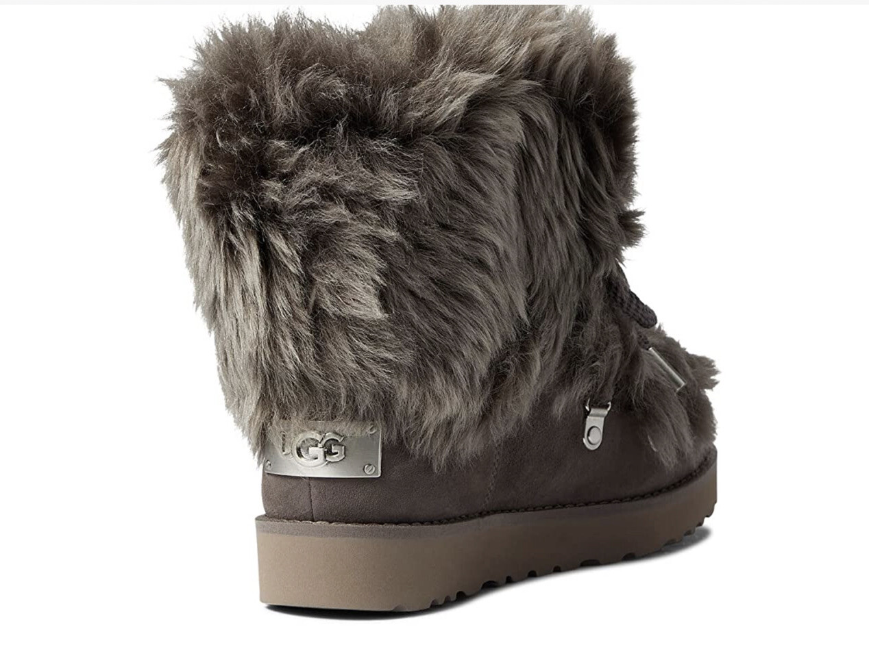 UGG Classic Posh Mini Fur Booties Boots Thunder Cloud Long Sheepskin Sz ...