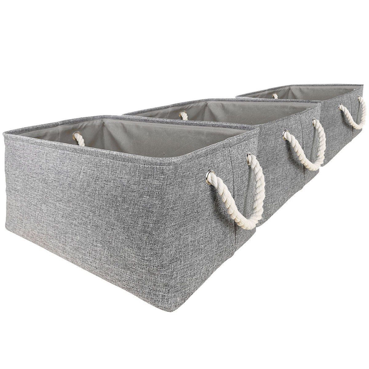 Rectangular Collapsible Fabric Storage Basket With Rope Handles Chunky