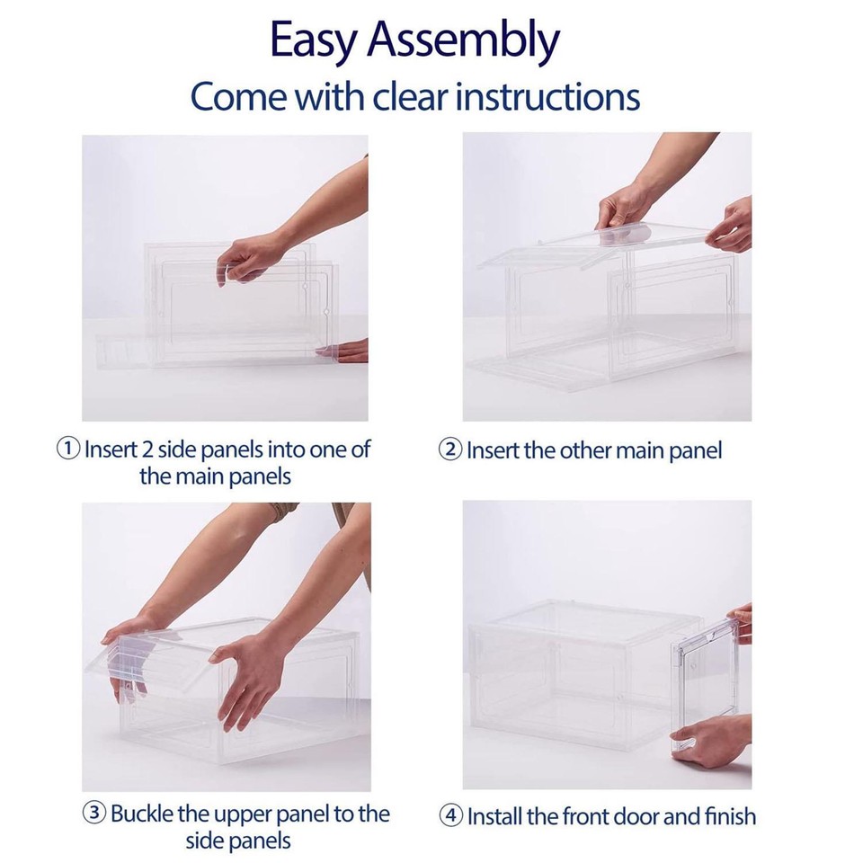 6pcs Shoe Box Storage Case Hard Plastic Boxes Transparent Stackable ...