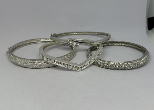 Lot Of 4 Women’s Silver Tone Pave Crystal Rhinestone Hinged Bangles | eBay