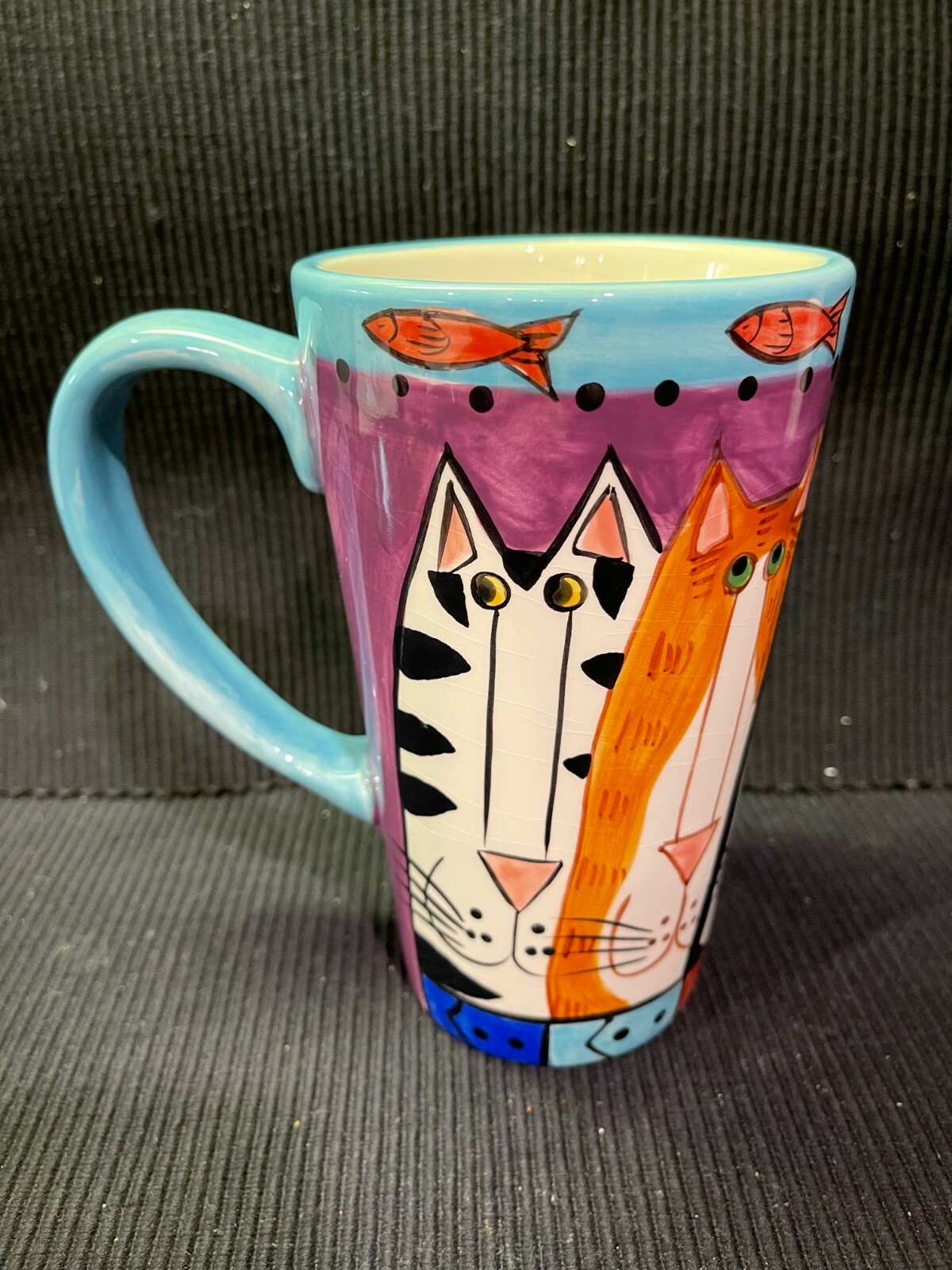 2001 HAND PAINTED CATZILLA MULTIPLE COLORFUL CATS COFFEE MUG BY CANDACE ...
