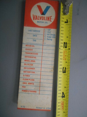 NOS Valvoline Motor Oil Lub Service Reminder Decals Labels Stickers V ...