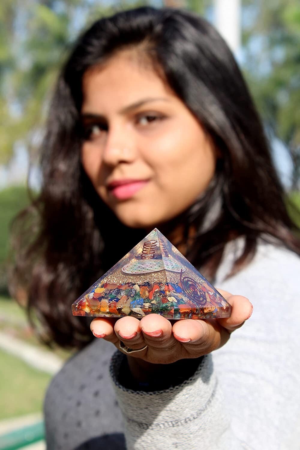 Jet Mix Chakra Gemstone Flower of Life Chakra Orgone Pyramid A | eBay