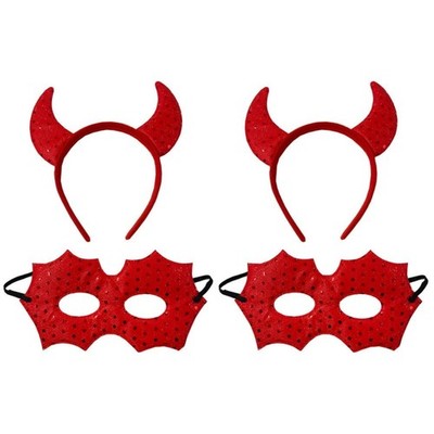 2 Sets Devil Costume Role-playing Devil Ox Horn Headband and Mask for ...