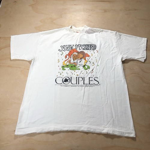 A2432 Vintage Just Married Couples Caribbean Lions Comic Tee Funny Size ...