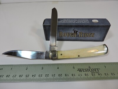 Rough Rider Pocket Knife Large Trapper Natural Bone Handle RR22034 | eBay