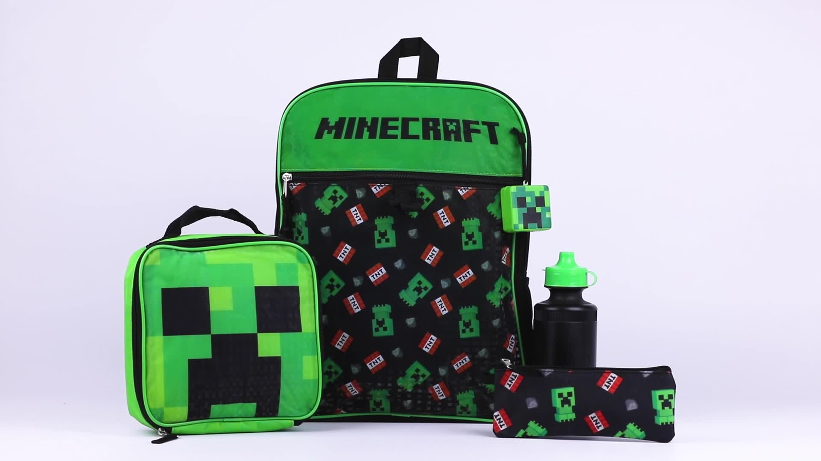 Minecraft Back pack set 5 Piece Creeper & Tnt Graphics 5 Piece Backpack ...