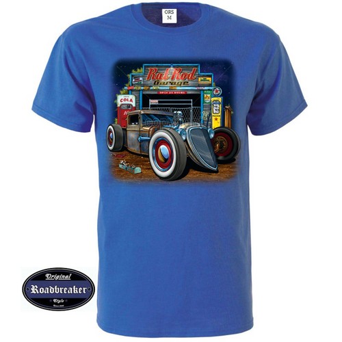 T Shirt Royal Blue US Car V8 Hot Rod & `50 Style Motif Model Rat Rod ...