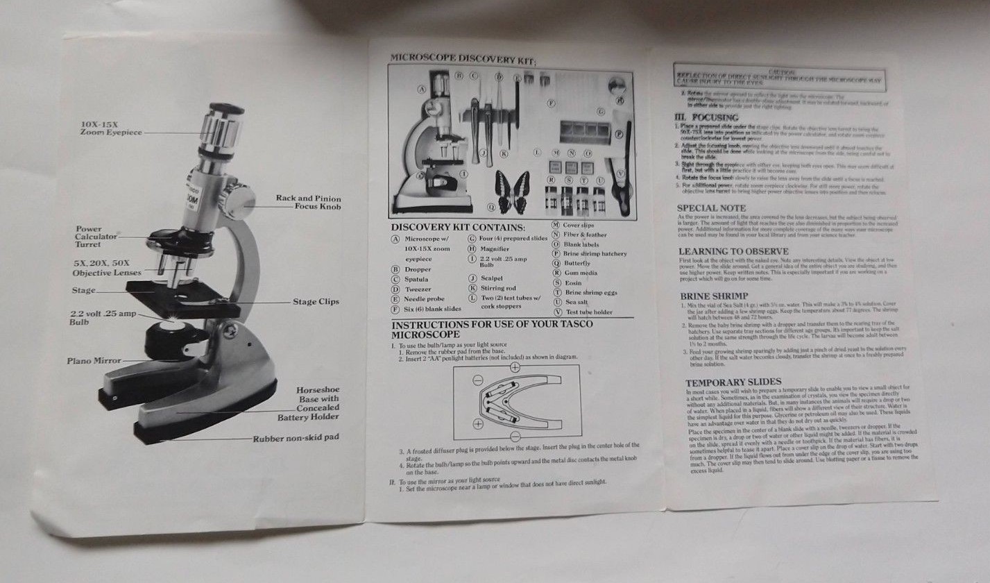 NICE! Vintage 1980's Tasco #9878 Microscope Kit 50X-750X Zoom with 12 ...