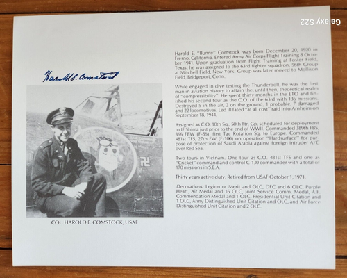 Harold Comstock Autographed 8x10 photo WWII 56FG P-47 Ace Zemke's ...