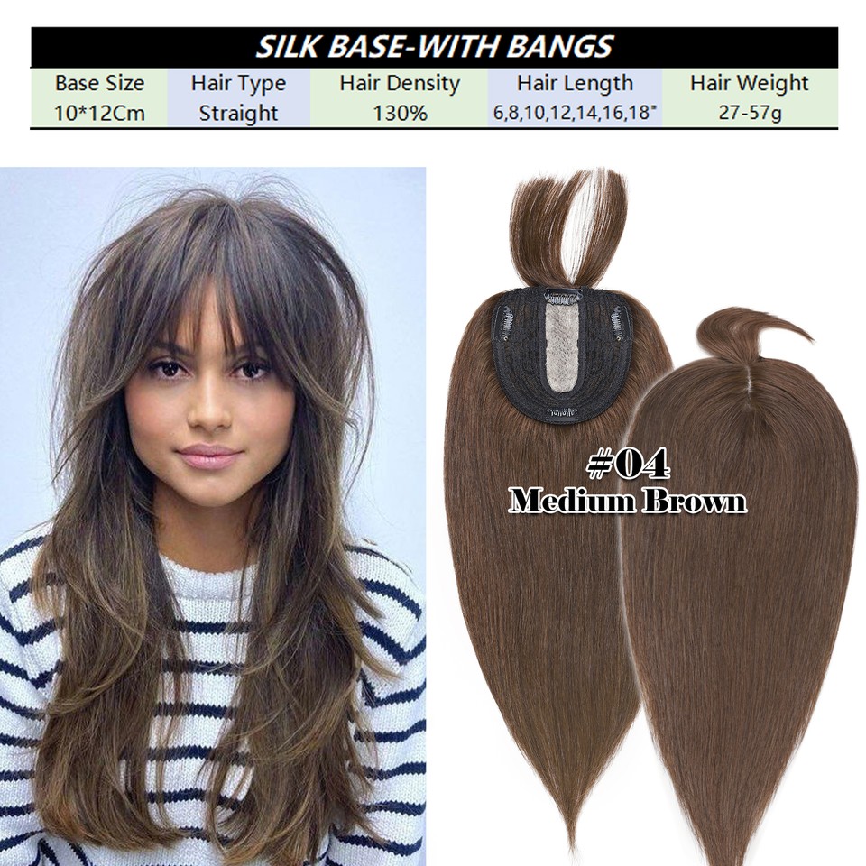 Real Remy Human Hair Toppers Toupee Extensions Clip in Top Middle Part ...