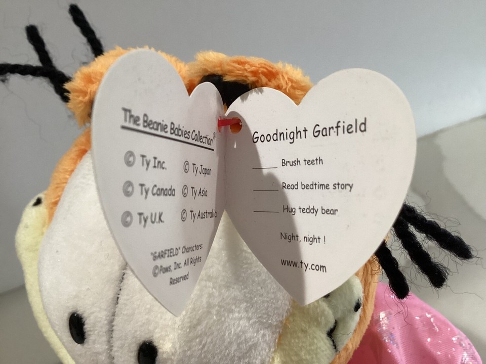 Ty GOODNIGHT GARFIELD in Pajamas with POOKY BEAR Beanie Baby Plush 9 ...