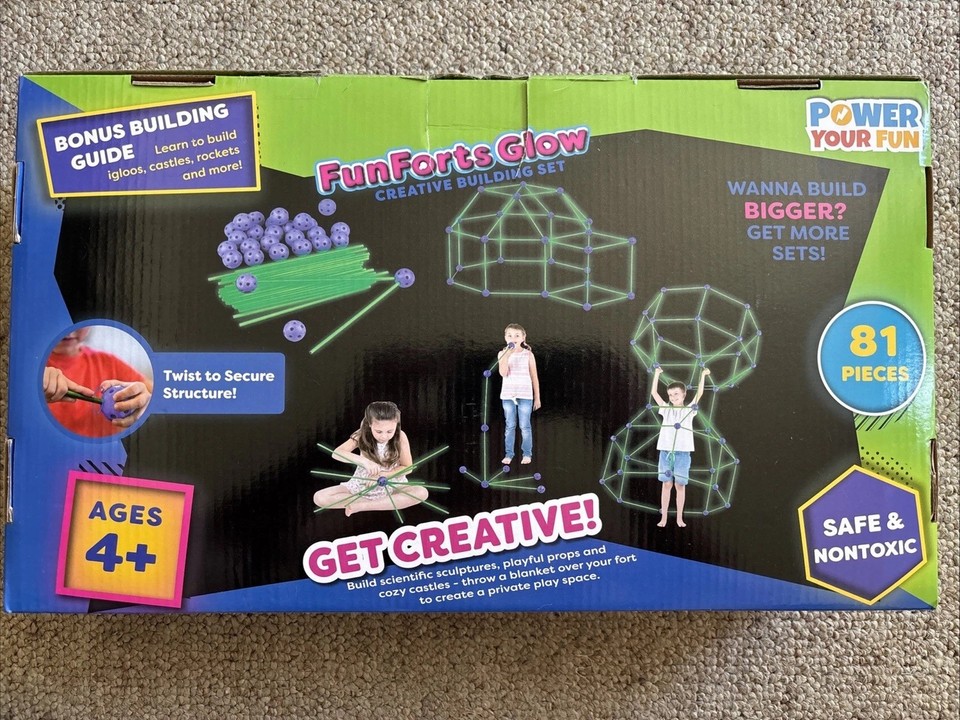 Fun Forts Glow Fort Building Kit for Kids - 81 Pack Glow in The Dark ...