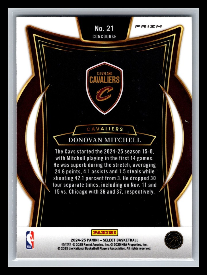 Donovan Mitchell Cavaliers 2024-25 Panini Select #21 Green White Purple ...